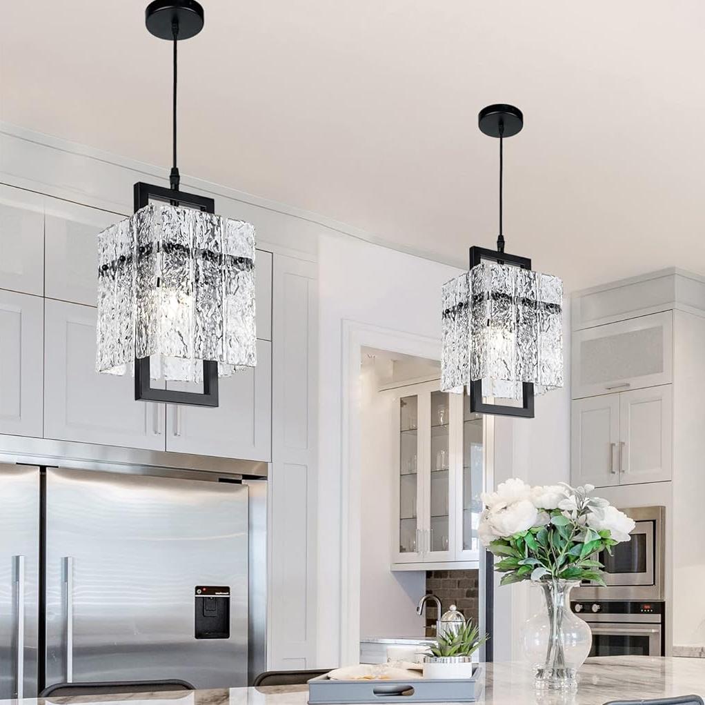 Textured Glass Rectangle Hanging Light | Modern Rectangle Pendant Light Fixture | Ping Lighting